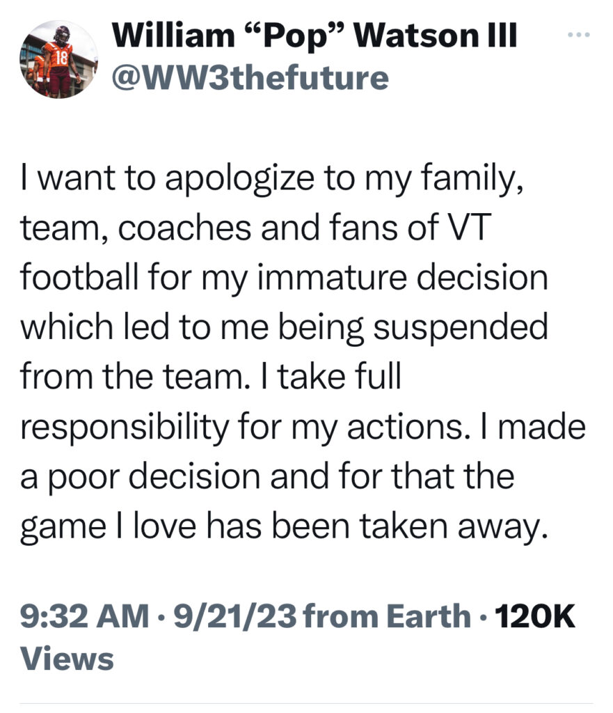 Pop Watson suspended indefinitely by Virginia Tech – New England ...